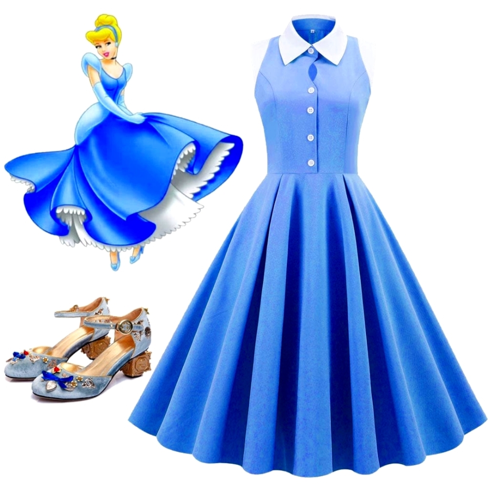 Light Blue Cinderella Style 1950s Dress With - Gem